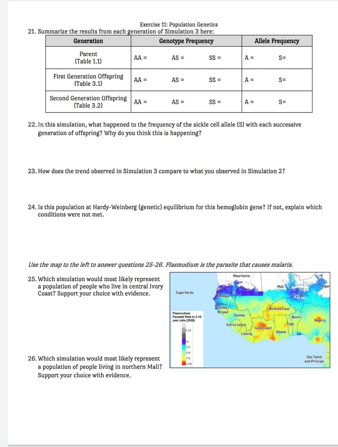 Solved Exercise 11: Population Genetics SIMULATION 3 - | Chegg.com