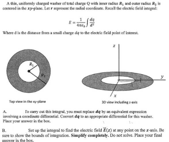 Solved A thin, uniformly charged washer of total change Q | Chegg.com