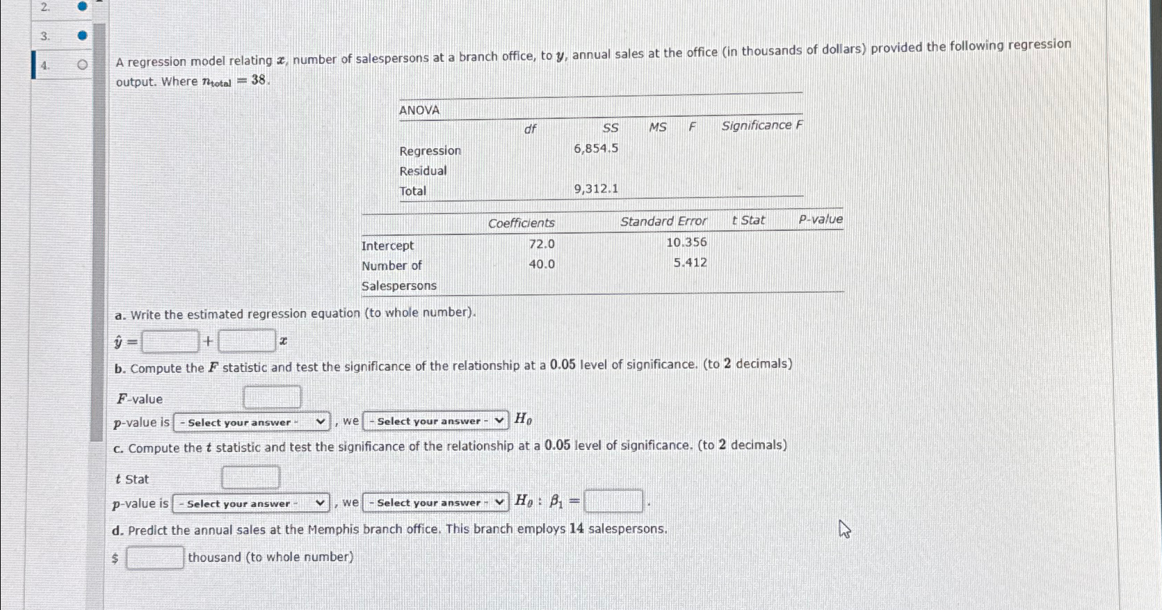 Solved A regression model relating x, ﻿number of | Chegg.com