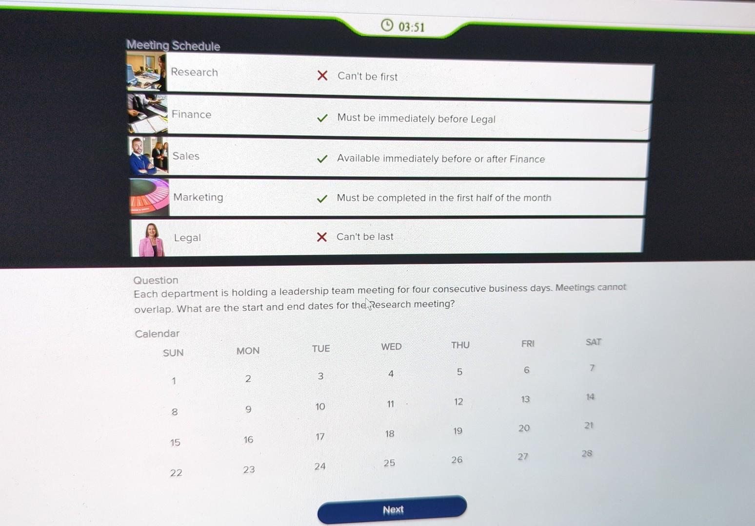 Question Each department is holding a leadership team | Chegg.com
