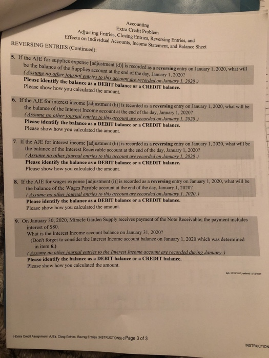 Solved Accounting Extra Credit Problem Adjusting Entries, | Chegg.com