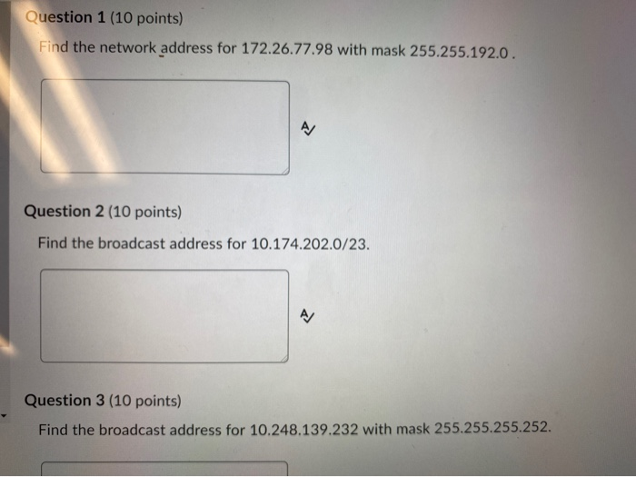 Solved Question 1 (10 points) Find the network address for | Chegg.com