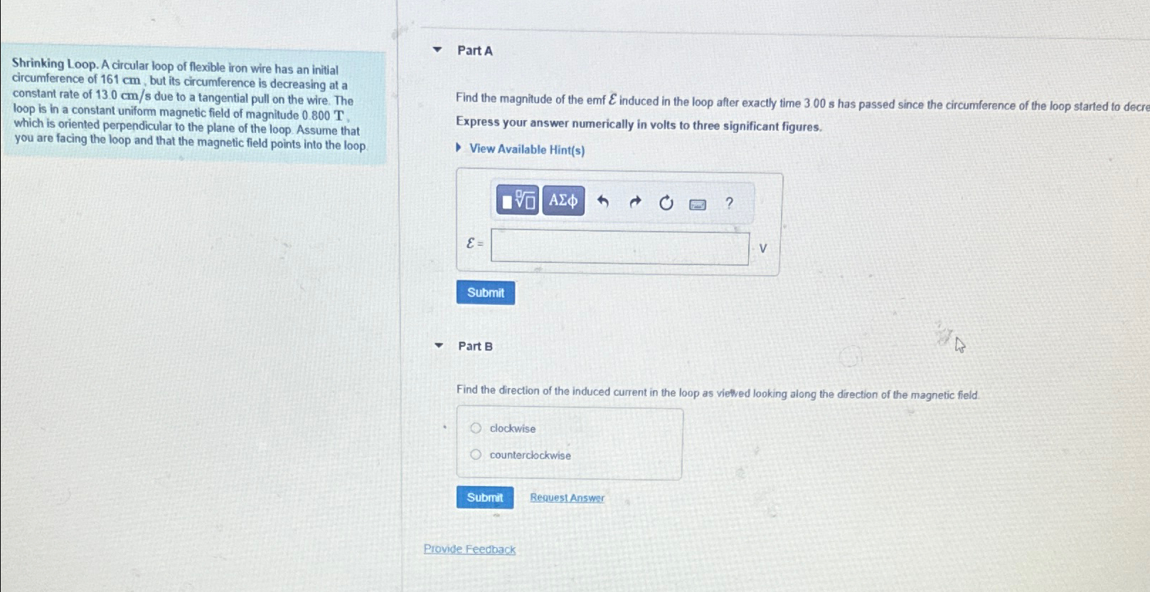 Solved Shrinking Loop. A circular loop of flexible iron wire | Chegg.com