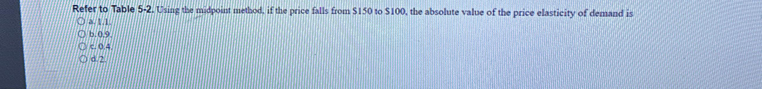 Solved Refer to Table 5-2. Using the midpoint nethod. if the | Chegg.com