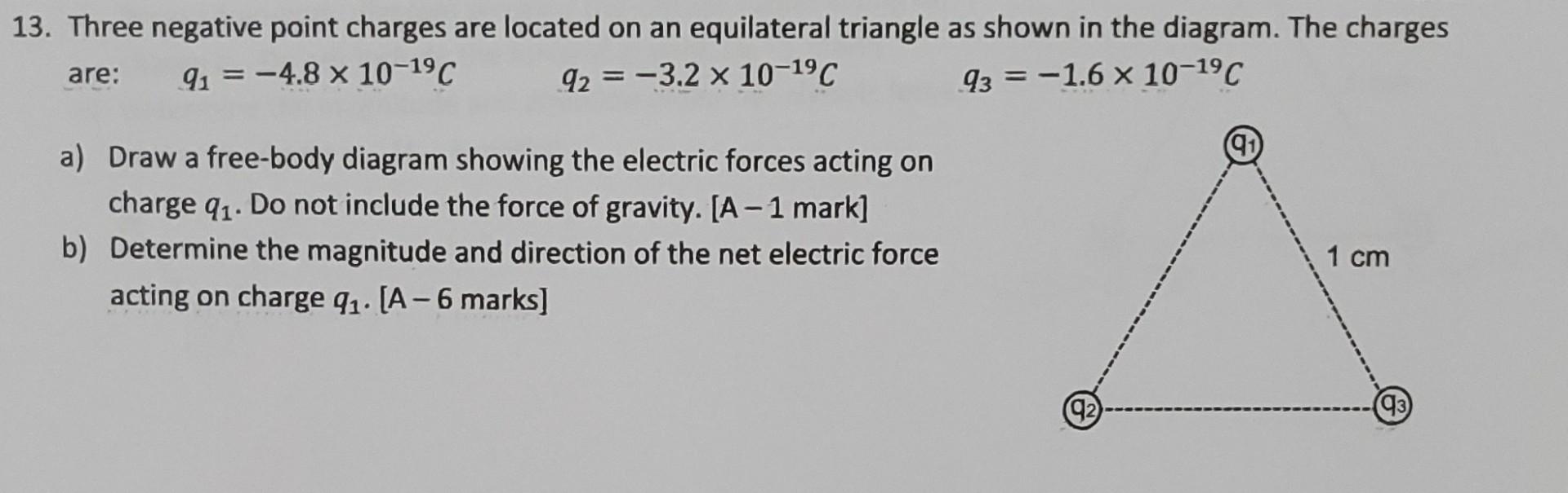 Solved 13. Three negative point charges are located on an | Chegg.com