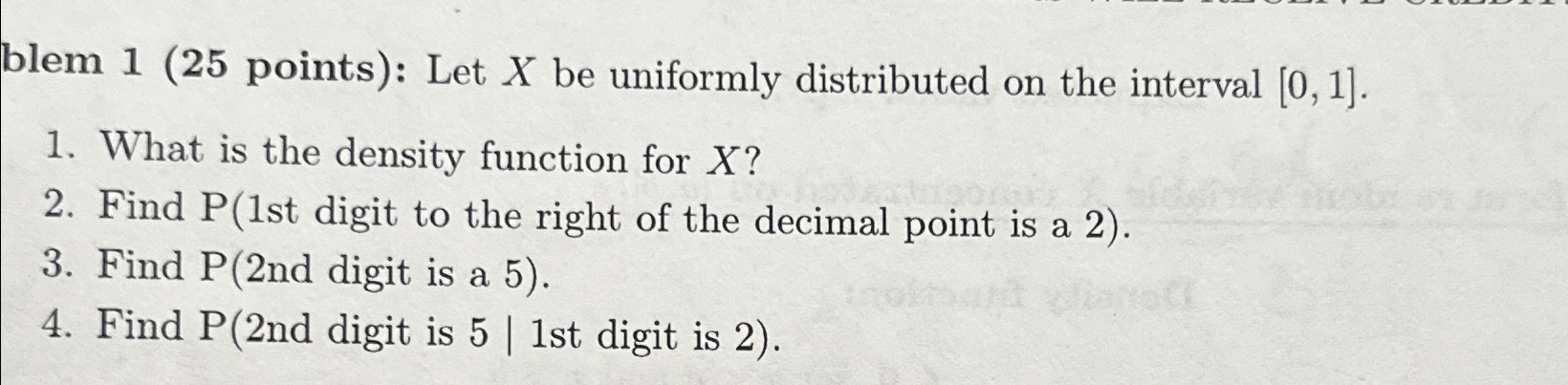Solved blem 1 ( 25 ﻿points): Let x ﻿be uniformly distributed | Chegg.com