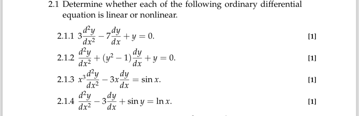 Solved 2.1 ﻿Determine whether each of the following ordinary | Chegg.com