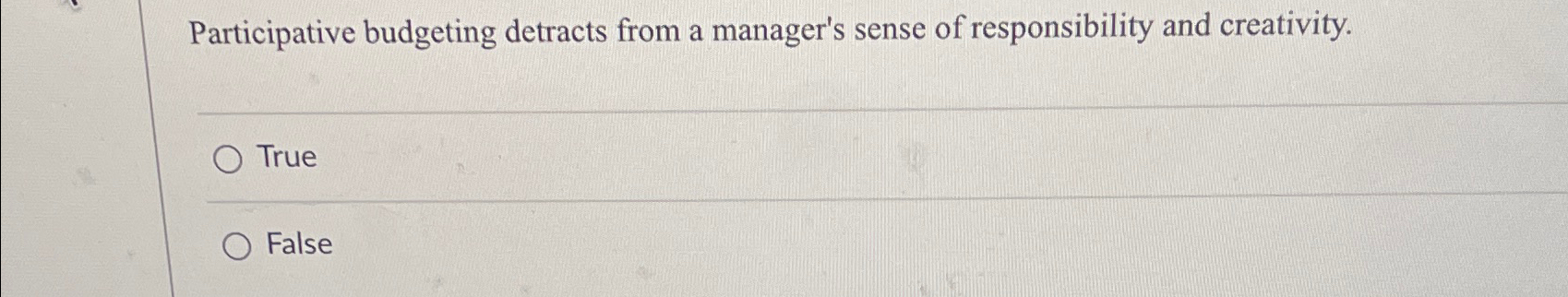 Solved Participative budgeting detracts from a manager's | Chegg.com