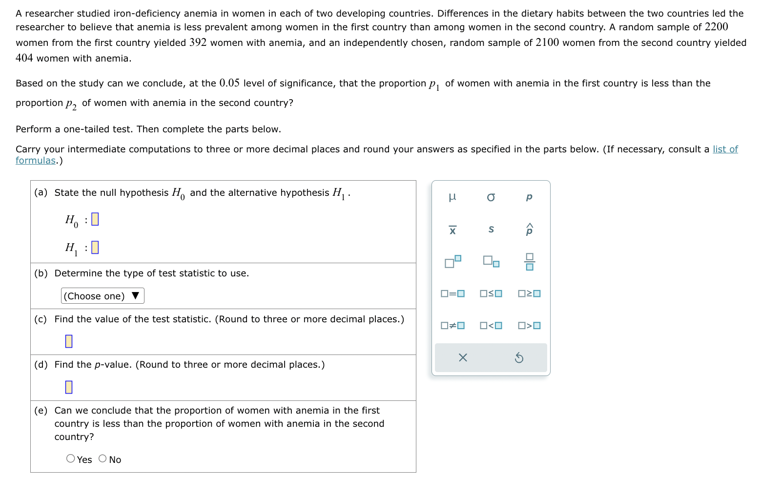 A researcher studied iron-deficiency anemia in women | Chegg.com