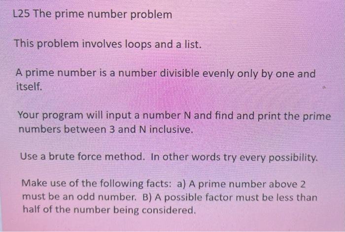 Solved L25 The prime number problem This problem involves | Chegg.com