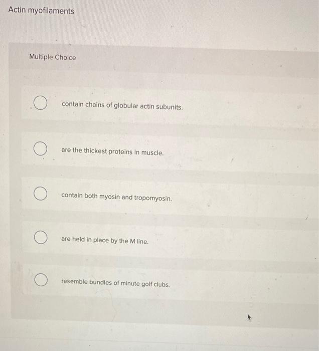 Solved Actin myofilaments Multiple Choice contain chains of | Chegg.com