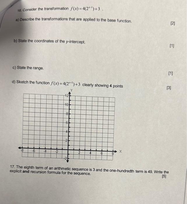 Solved 16. Consider the transformation f(x)=4(2x−1)+3. a) | Chegg.com