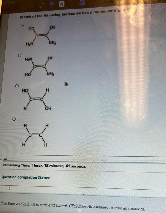 Solved Which of the following molecules has a molecular | Chegg.com