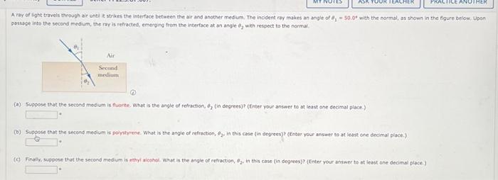 Solved A ray of light travels through ar ante it strikes the | Chegg.com