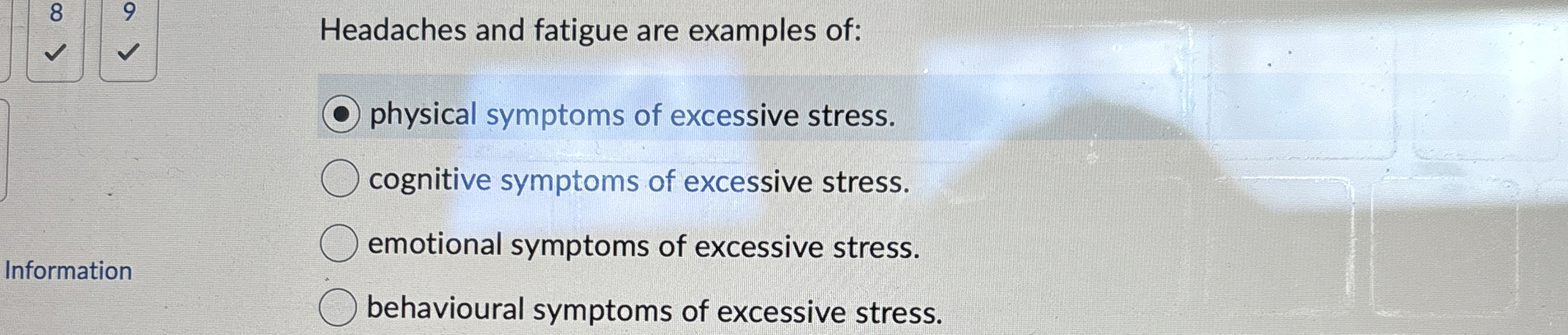 Solved Headaches and fatigue are examples of:physical | Chegg.com