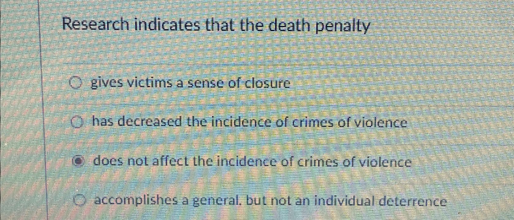 Solved Research indicates that the death penaltygives | Chegg.com
