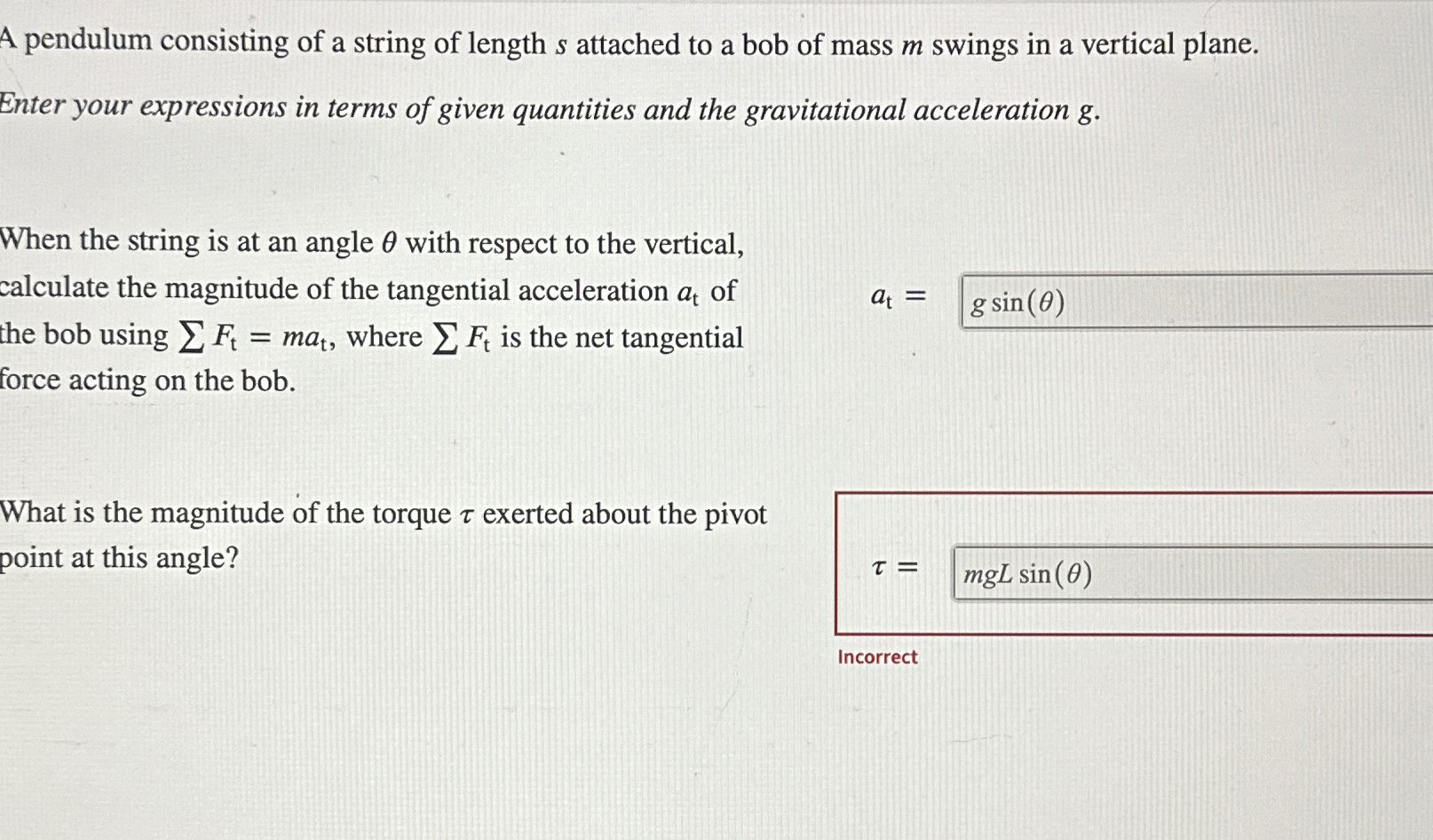 Solved A pendulum consisting of a string of length s | Chegg.com