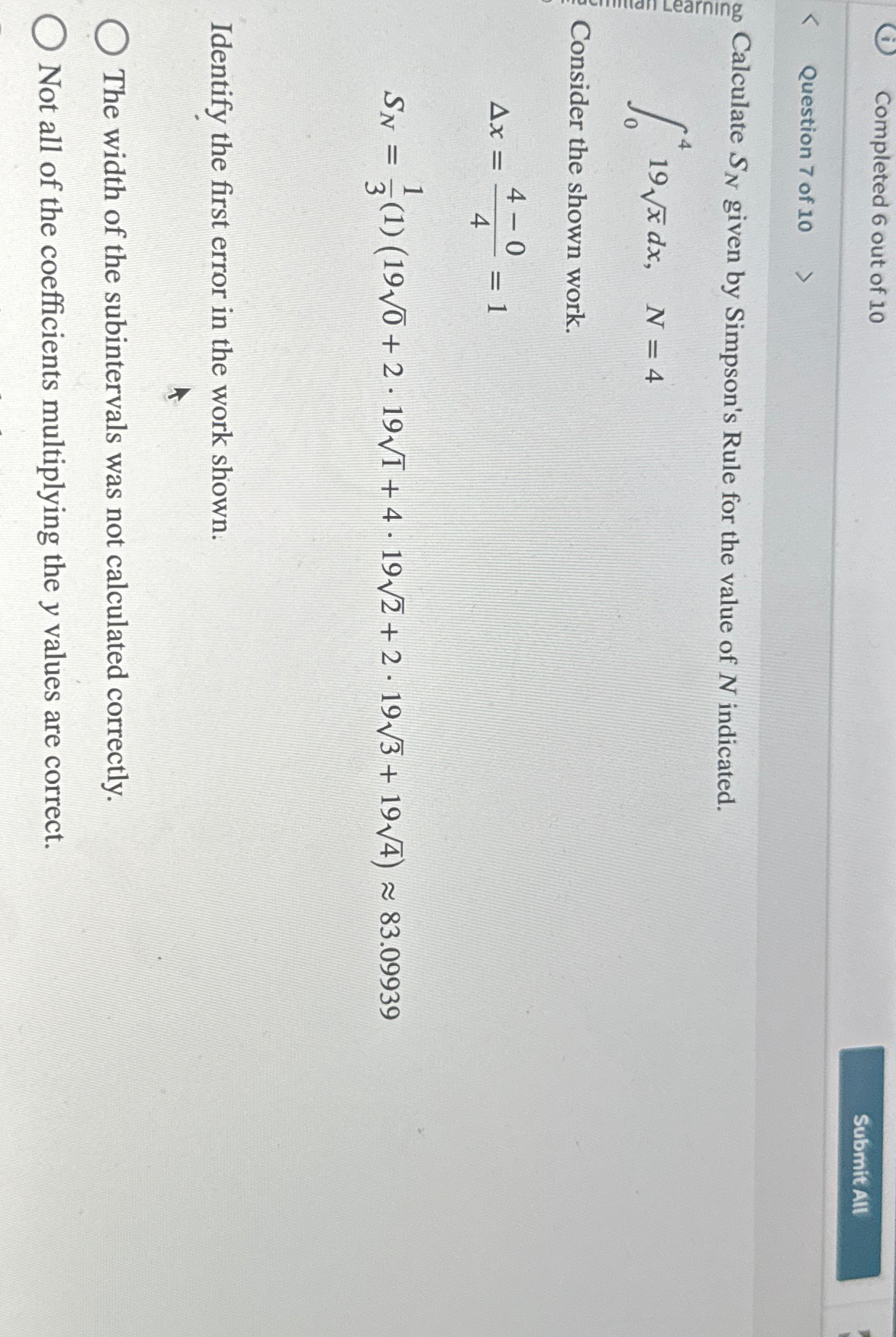 Solved Calculate SN ﻿given by Simpson's Rule for the value | Chegg.com