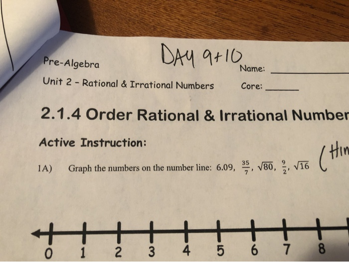 Solved DAY 9+10 Name: Pre-Algebra Unit 2 - Rational & | Chegg.com