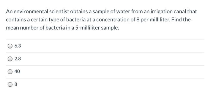 Solved An environmental scientist obtains a sample of water | Chegg.com