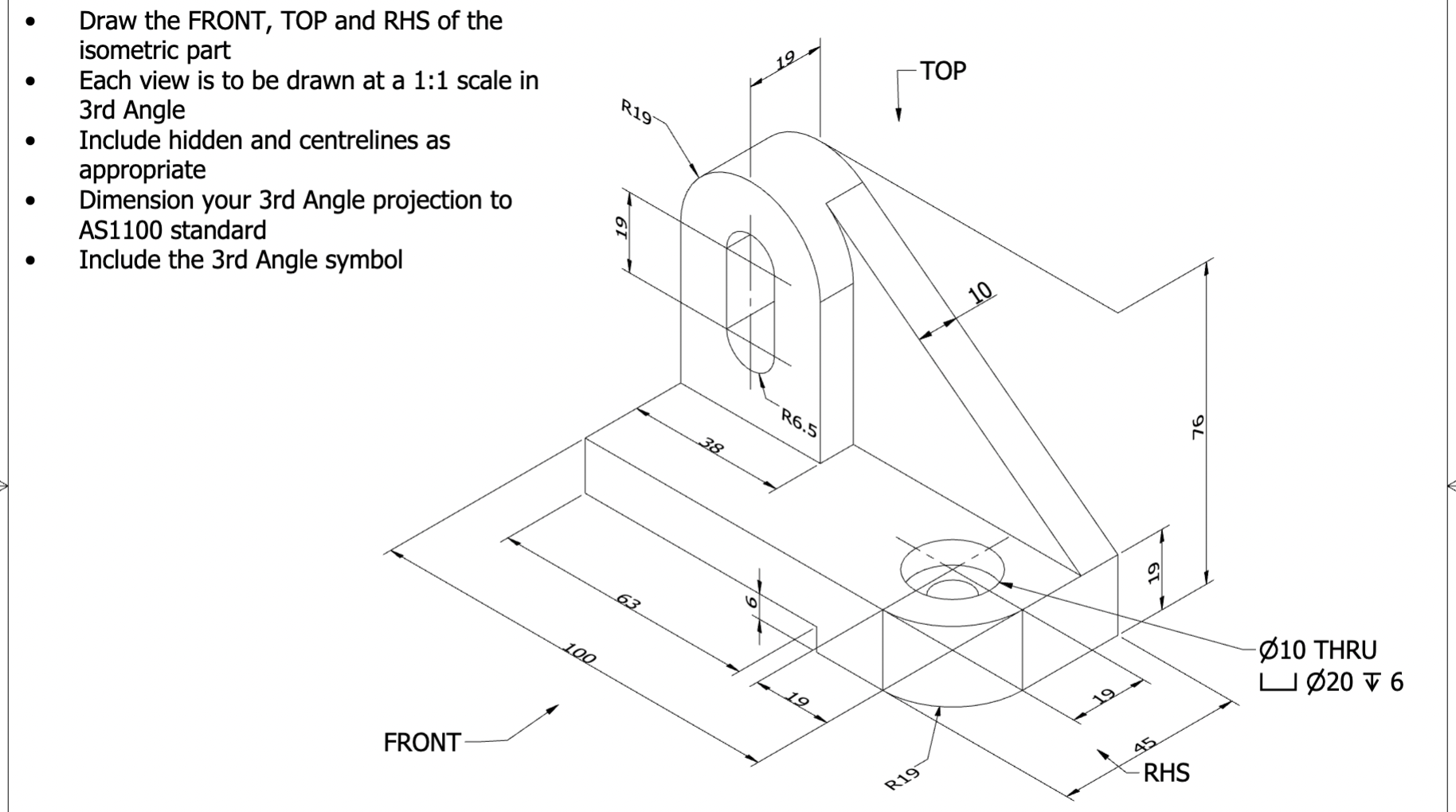 Solved Draw the FRONT, TOP and RHS of theisometric part, | Chegg.com