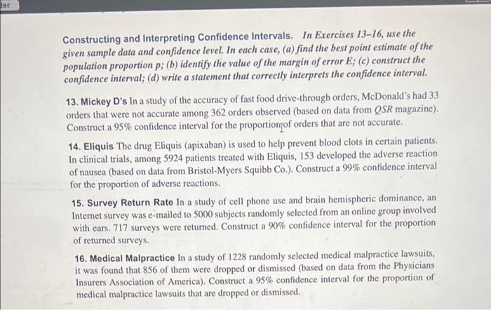 Solved Constructing and Interpreting Confidence Intervals. | Chegg.com