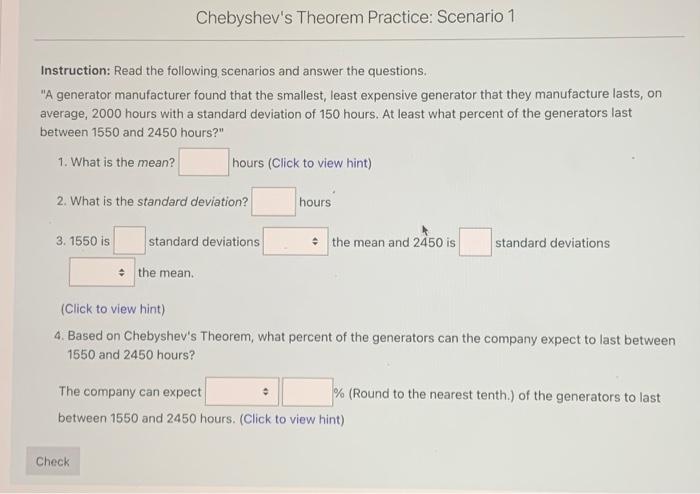 Solved Chebyshev's Theorem Practice: Scenario 1 Instruction: | Chegg.com