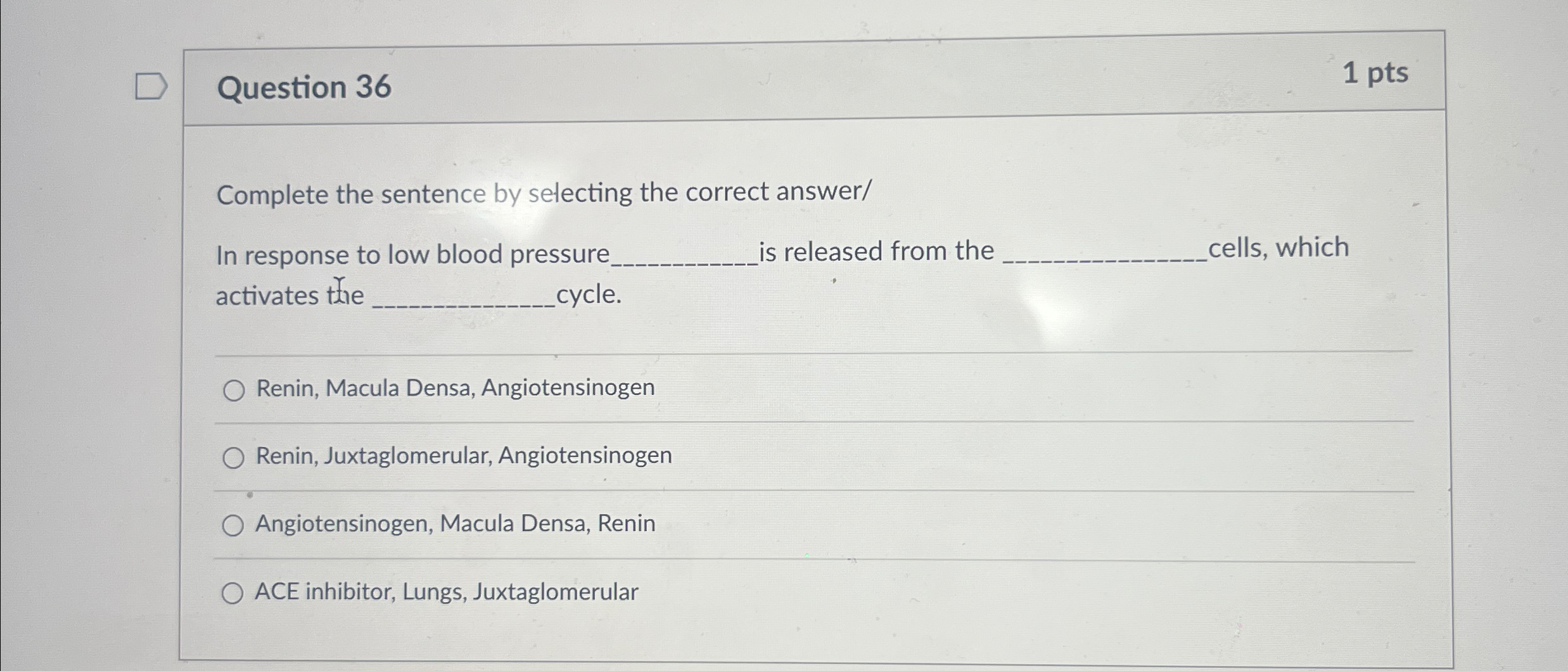 Solved Question 361 ﻿ptsComplete the sentence by selecting | Chegg.com