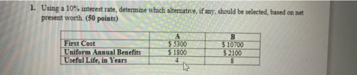 Solved Using a 10% interest rate, determine which | Chegg.com