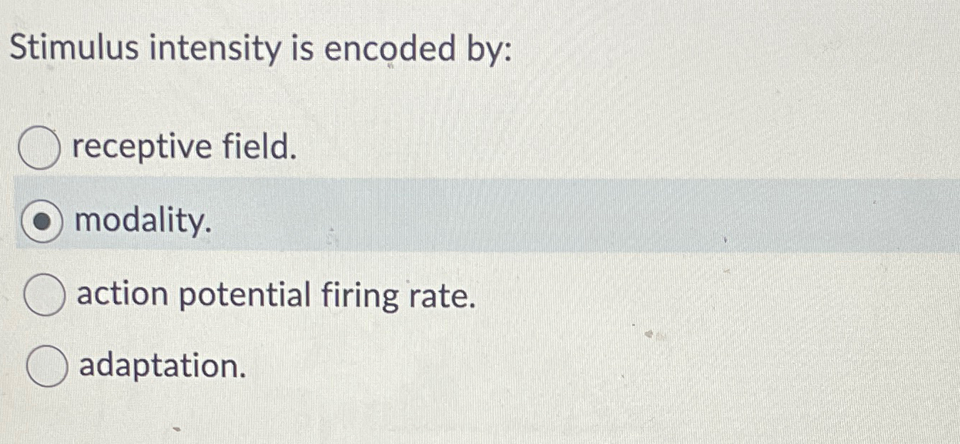Solved Stimulus intensity is encoded by:receptive | Chegg.com