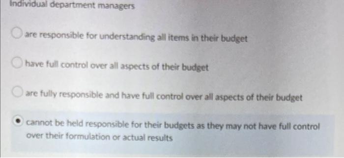 Solved Individual department managers are responsible for | Chegg.com