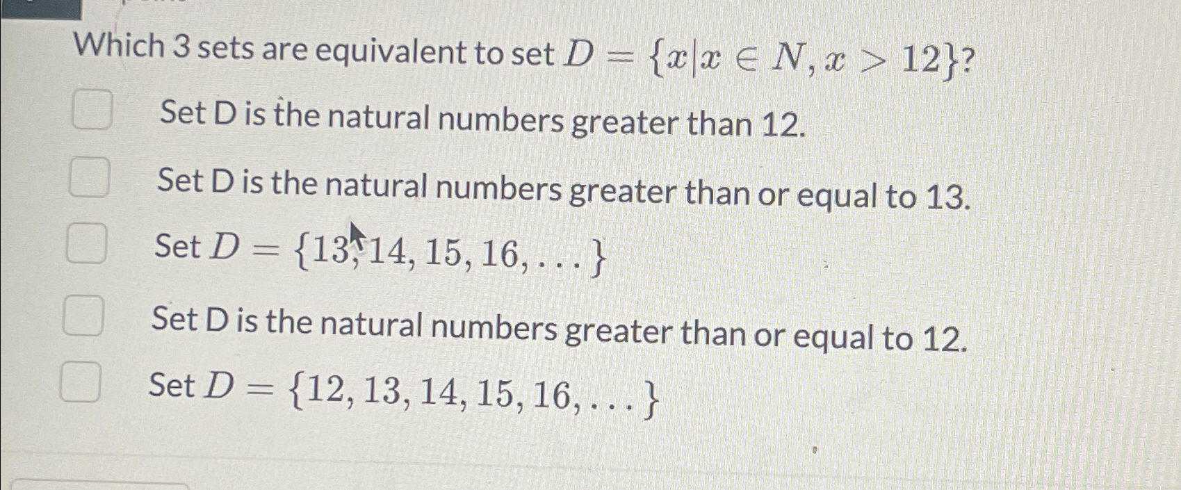 Solved Which 3 ﻿sets are equivalent to set | Chegg.com