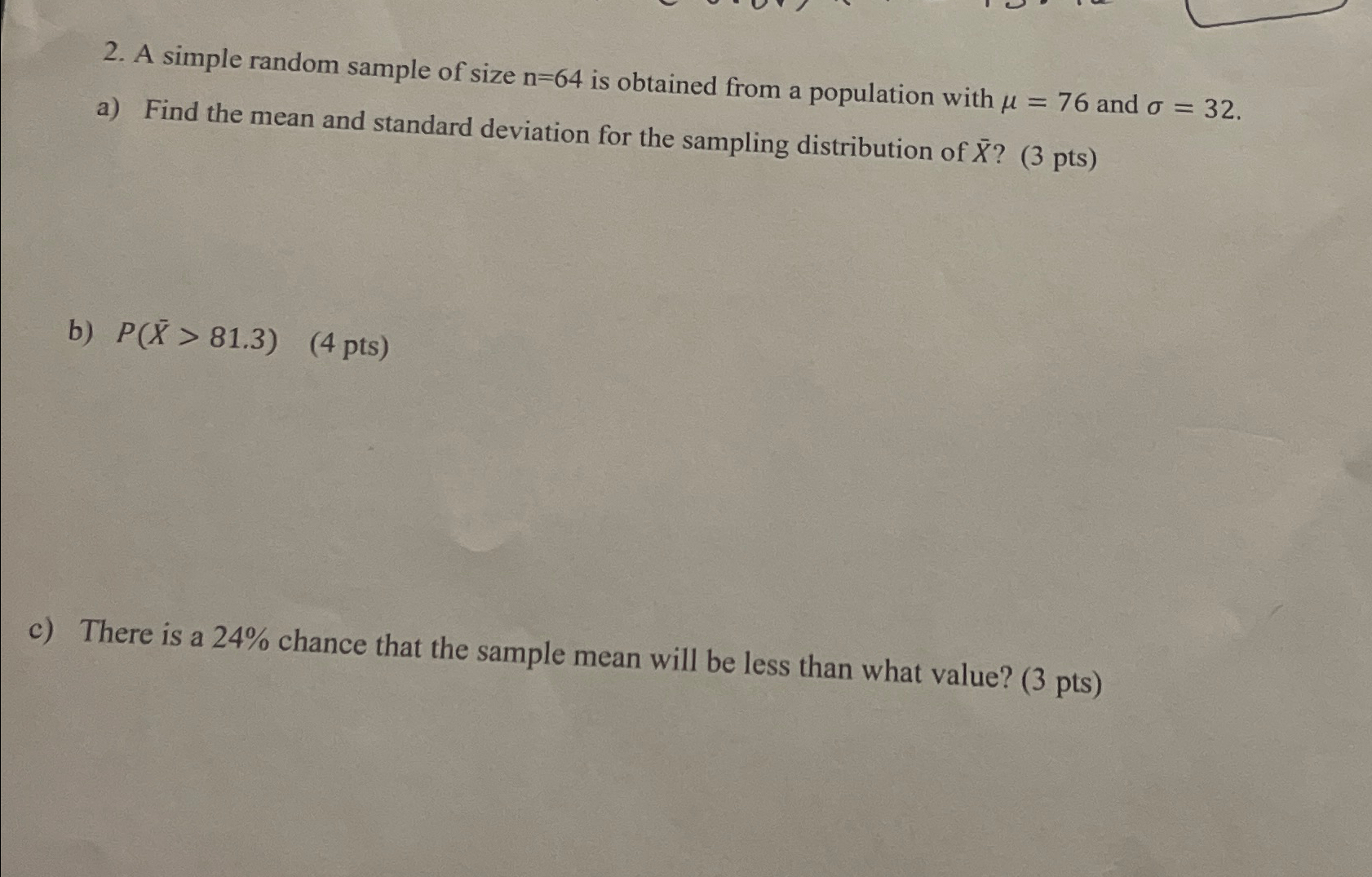 Solved A simple random sample of size n=64 ﻿is obtained from | Chegg.com