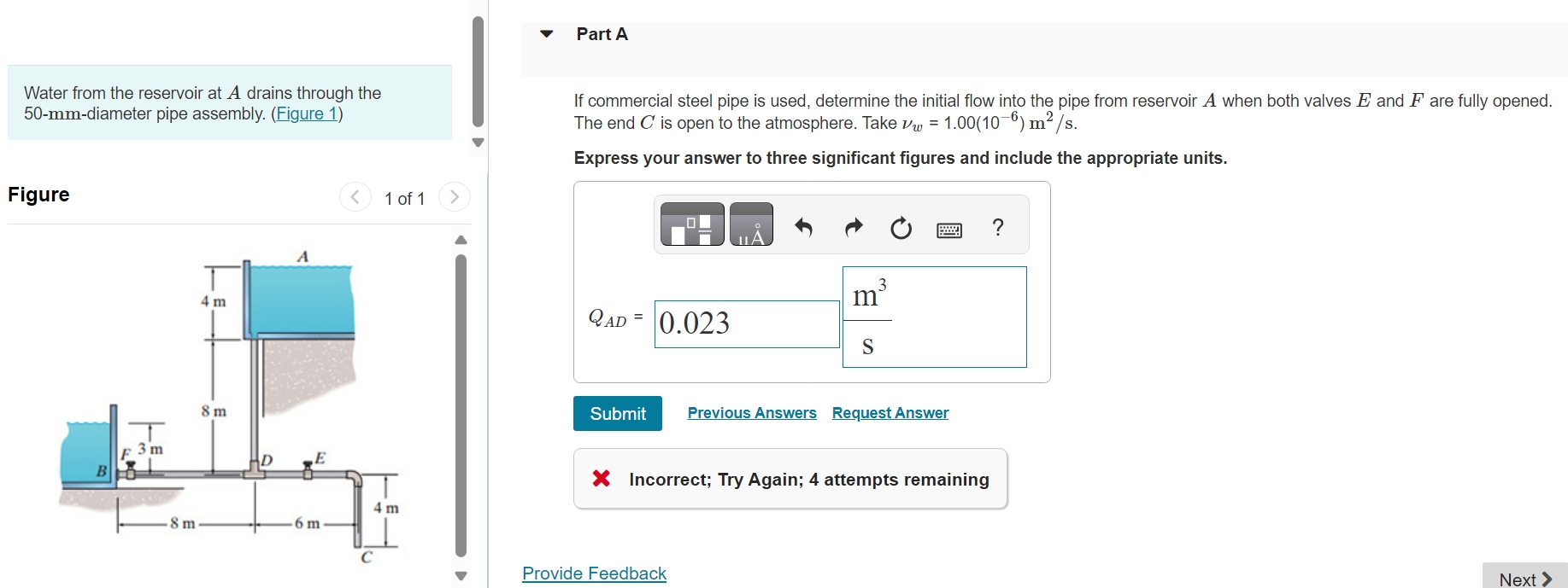 Solved Water from the reservoir at ﻿A drains through | Chegg.com