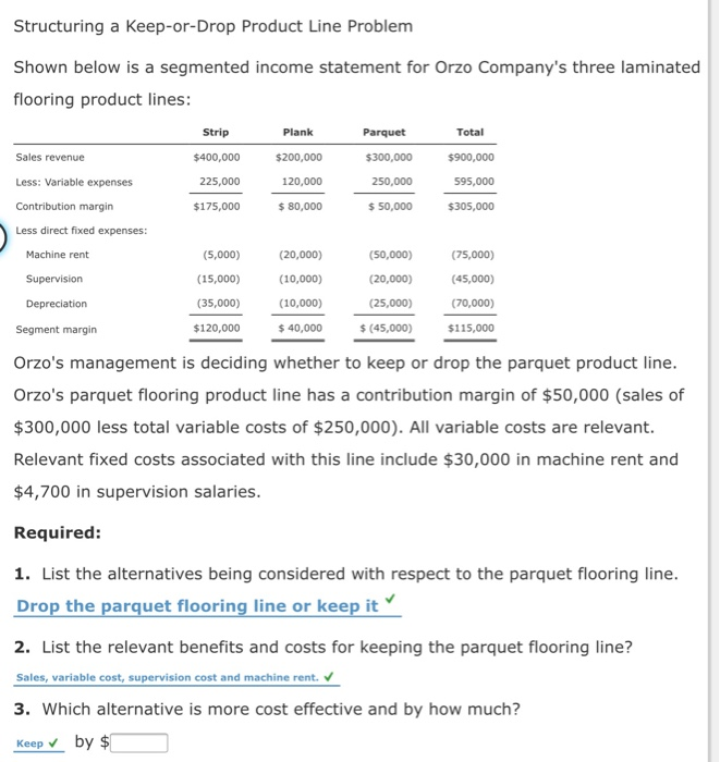 Solved Structuring a keep-or-Drop Product Line Problem Shown | Chegg.com