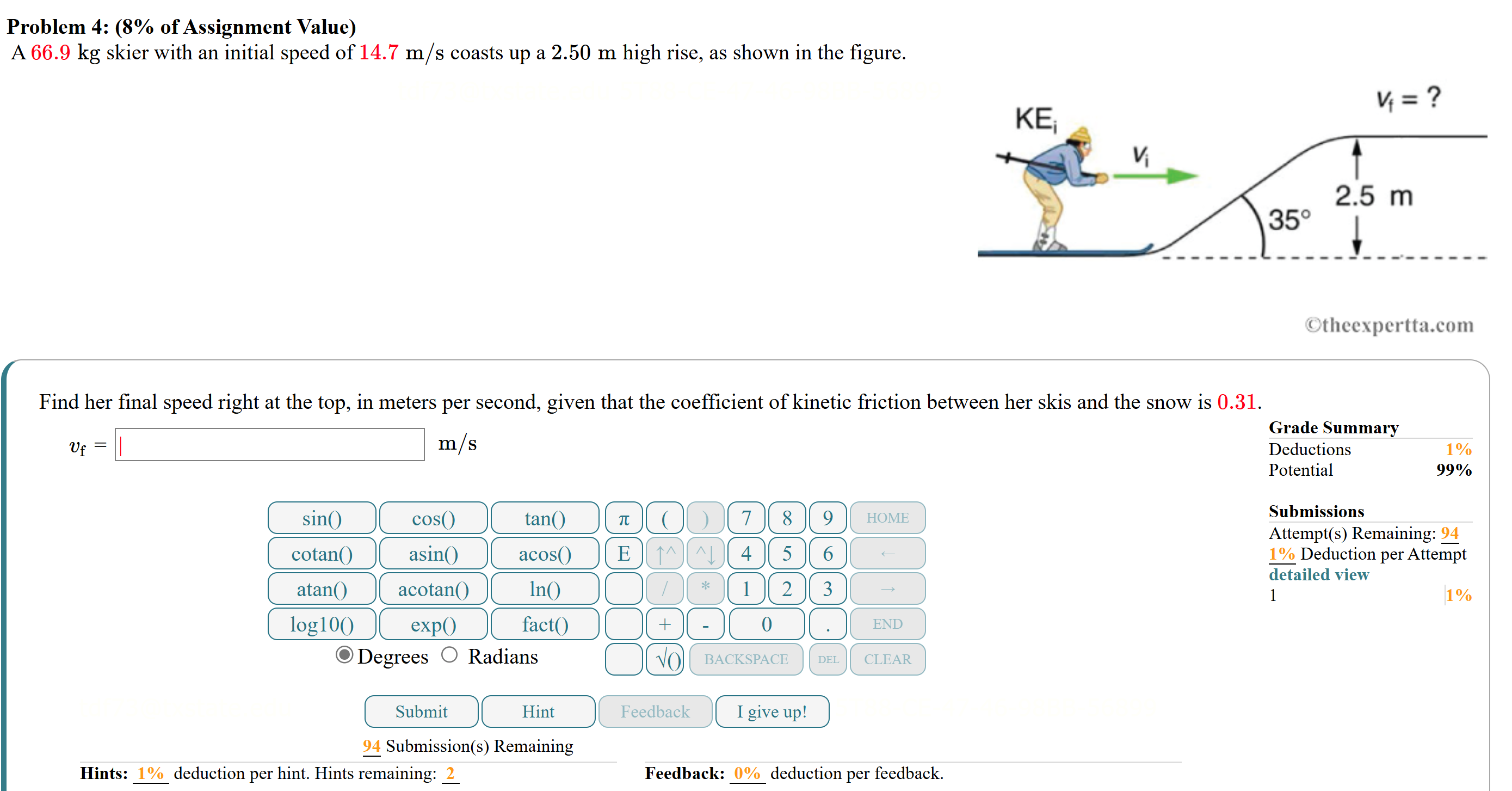 Solved Problem 4: (8\% ﻿of Assignment Value) ﻿A 66.9 ﻿kg | Chegg.com