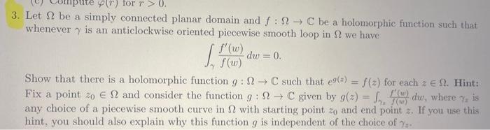 Solved 3. Let Ω be a simply connected planar domain and | Chegg.com