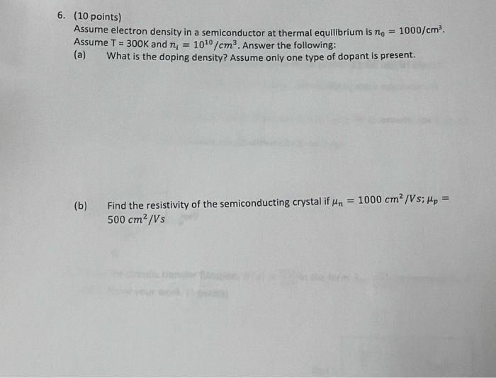 Solved 5. (10 points) Assume electron density in a | Chegg.com