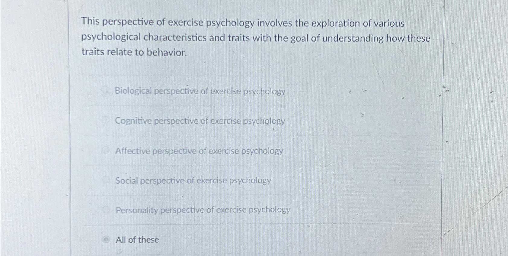 Solved This perspective of exercise psychology involves the | Chegg.com