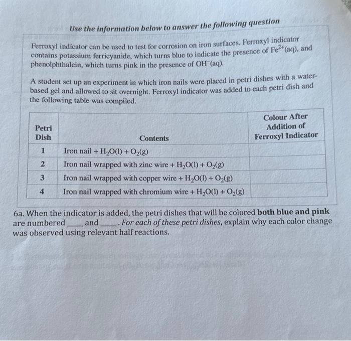 Solved Use the information below to answer the following | Chegg.com
