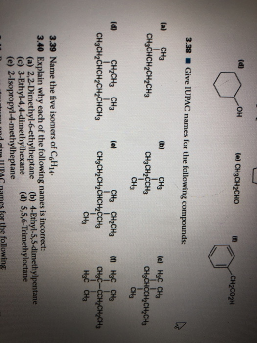 Solved OH (e) CH3CH2CHO o chaleto CH2CO2H 3.38 Give IUPAC | Chegg.com