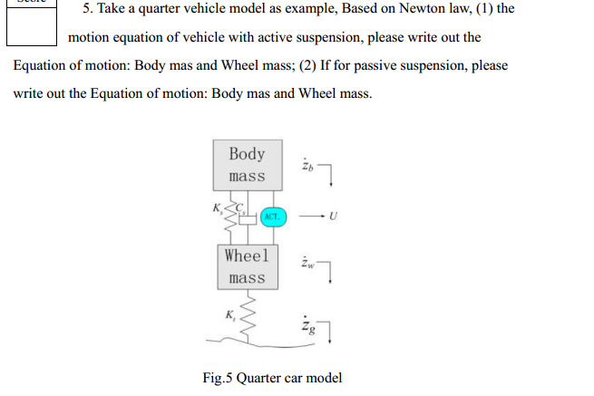 Solved 5. Take a quarter vehicle model as example, Based on | Chegg.com