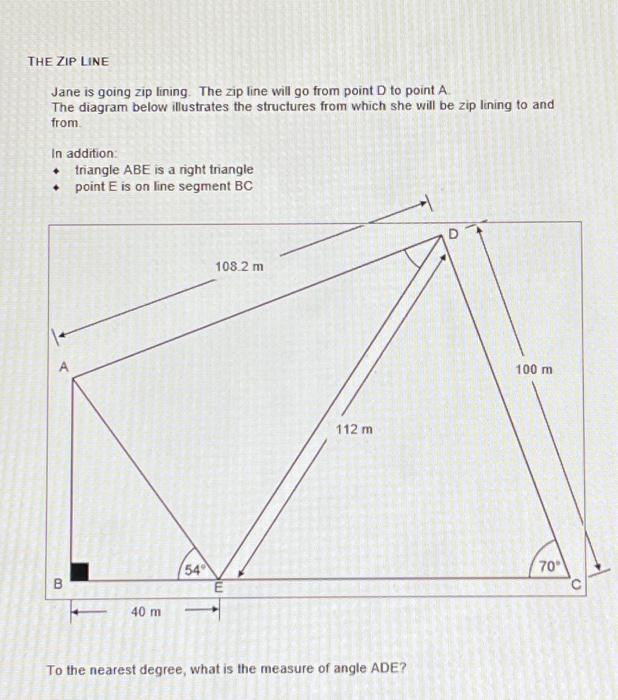 Solved THE ZIP LINE Jane is going zip lining. The zip line | Chegg.com