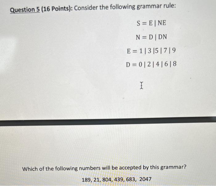Solved Question 5 (16 Points): Consider the following | Chegg.com