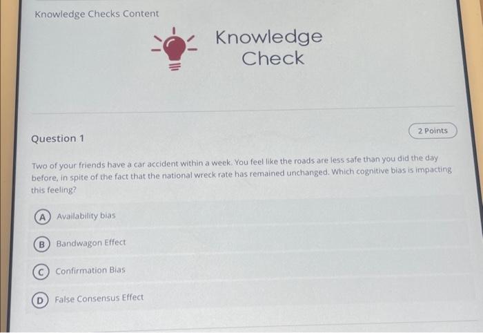 Knowledge Checks Content Question 1 A Availability | Chegg.com
