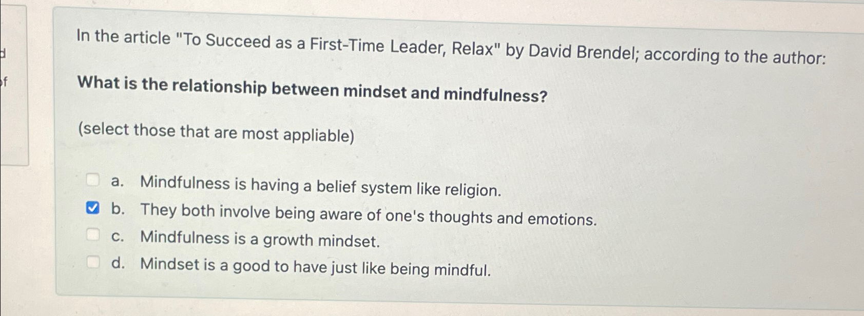 Solved In the article "To Succeed as a First-Time Leader, | Chegg.com