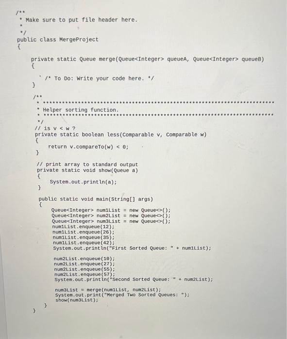 Solved In this project we implement merge method on two | Chegg.com