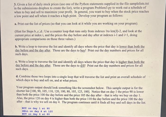Solved 3. Given a list of daily stock prices (use one of the | Chegg.com