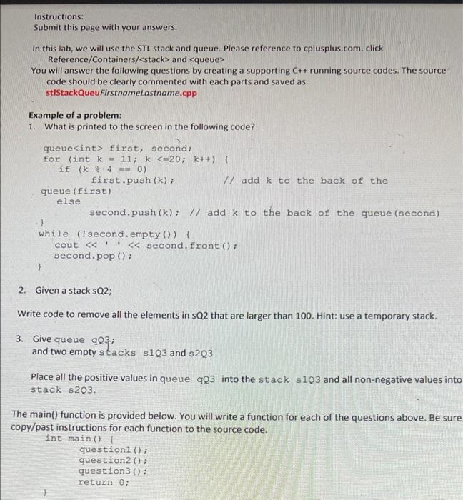 Solved Instructions: Submit this page with your answers. In | Chegg.com
