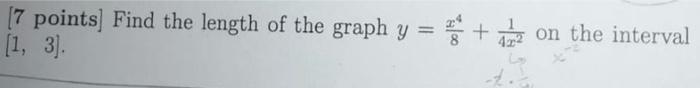 Solved [7 points] Find the length of the graph y=8x4+4x21 on | Chegg.com